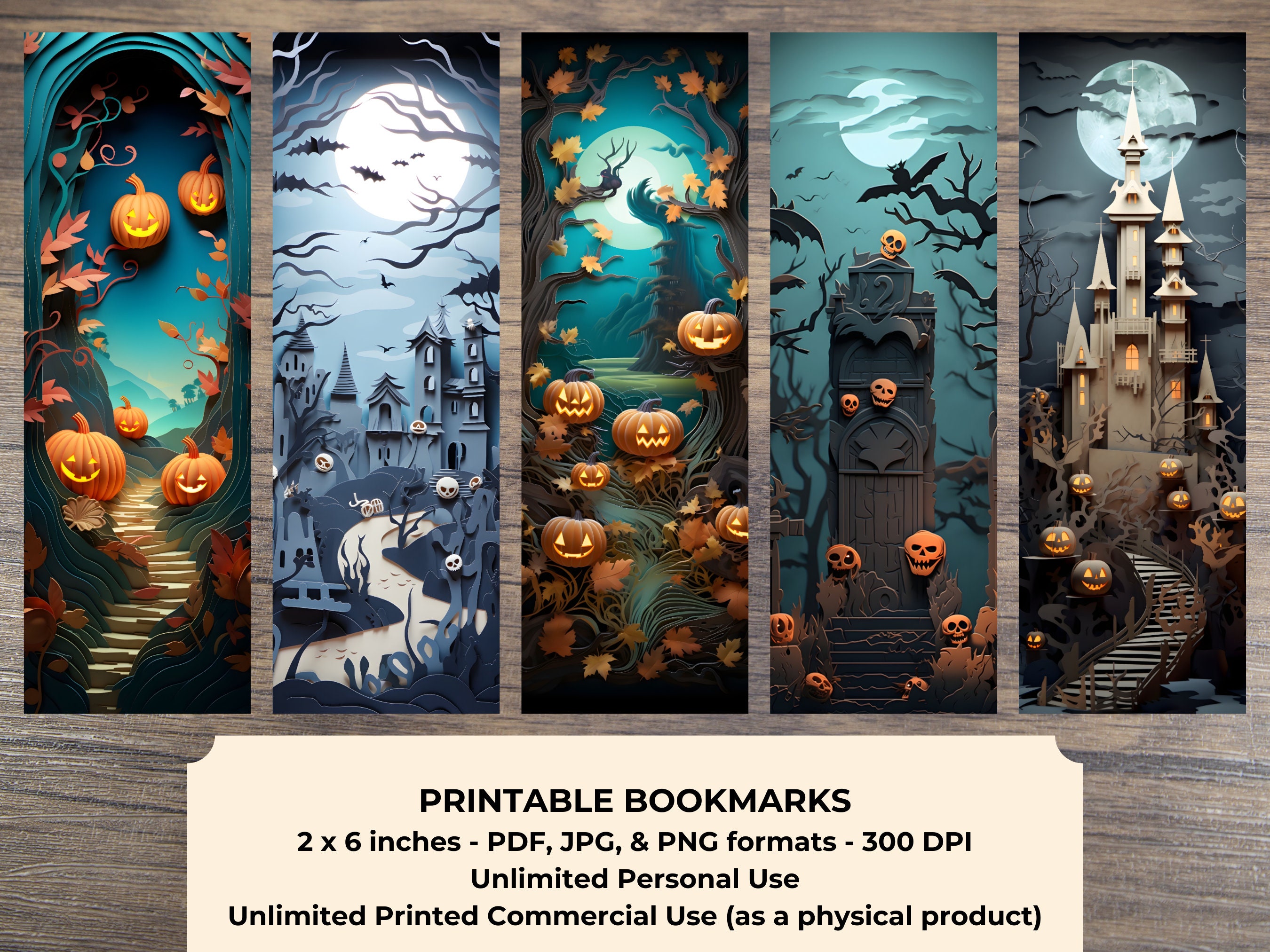 3D Halloween PRINTABLE Bookmarks, High Resolution Digital Download ...