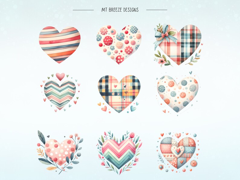 41 Country Hearts Watercolor Clipart Set, Cottagecore Valentine Heart ...