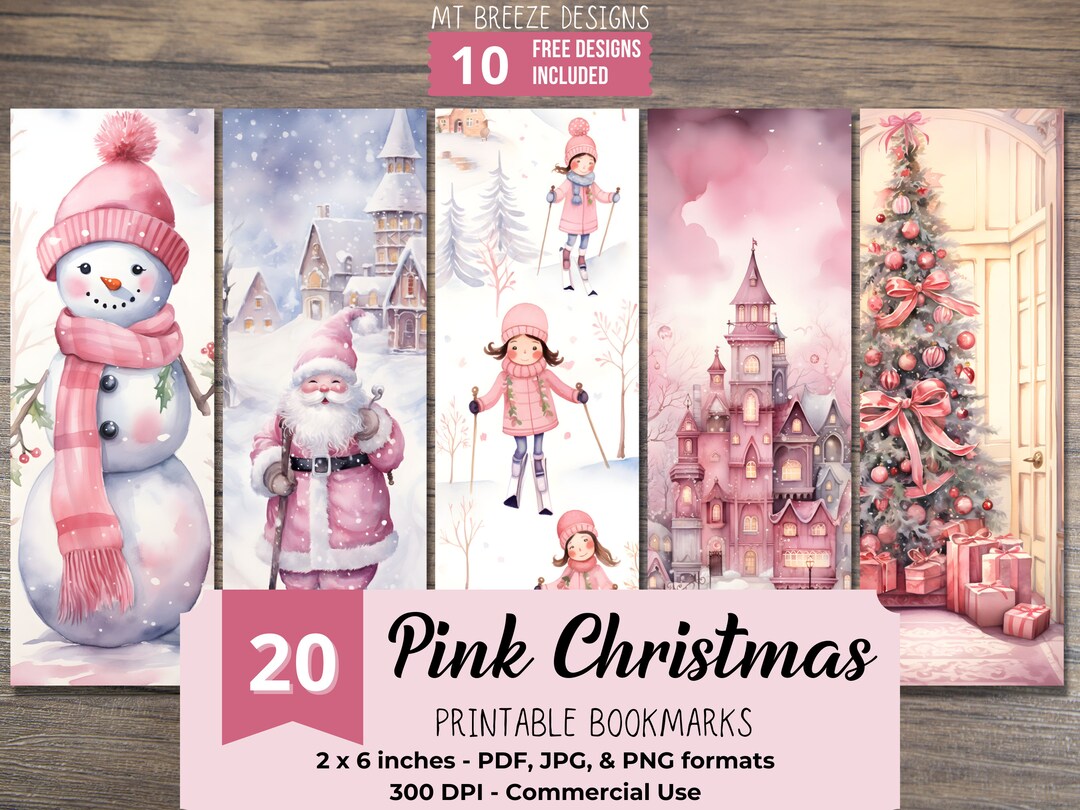 20 Pink Christmas PRINTABLE Bookmarks, High Resolution Digital Download ...