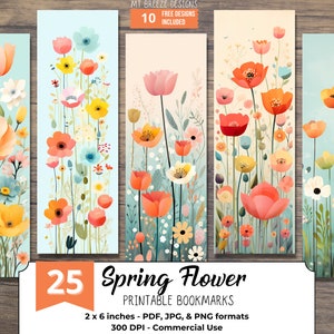 Spring Flowers PRINTABLE Bookmarks, Whimsical Garden Digital Download ...