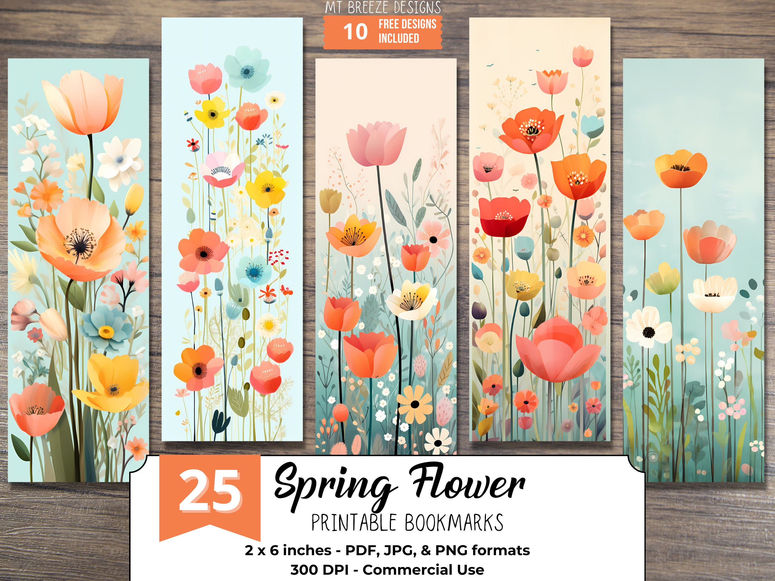 Spring Flowers PRINTABLE Bookmarks, Whimsical Garden Digital Download ...