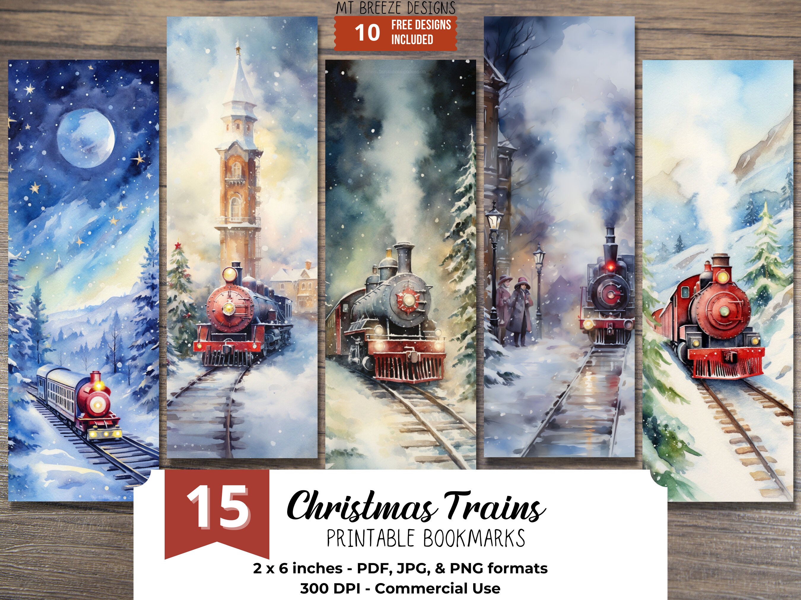 20 Christmas Train PRINTABLE Bookmarks, High Resolution Digital ...