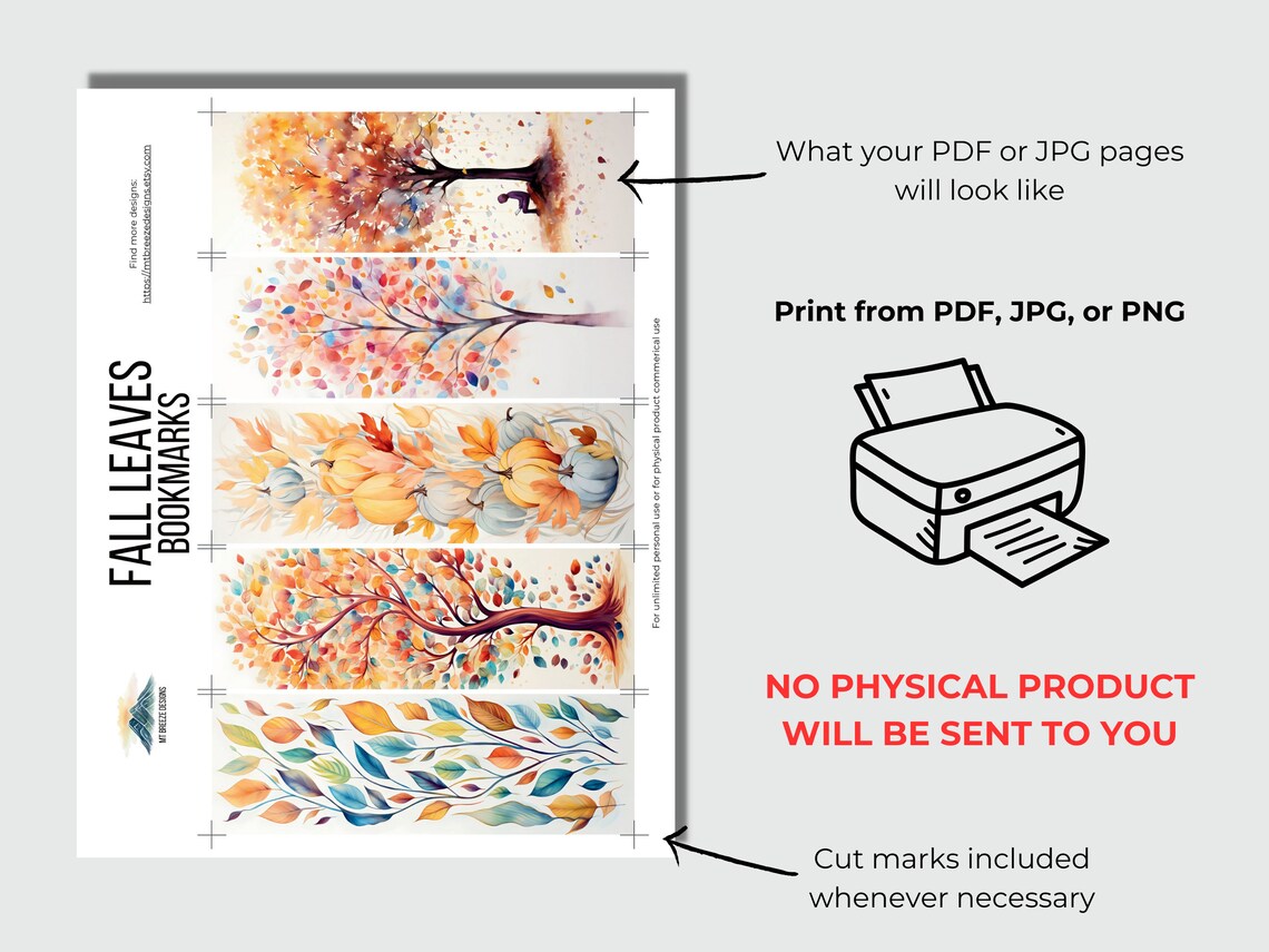 20 Fall Leaves PRINTABLE Bookmarks, High Resolution Digital Download ...