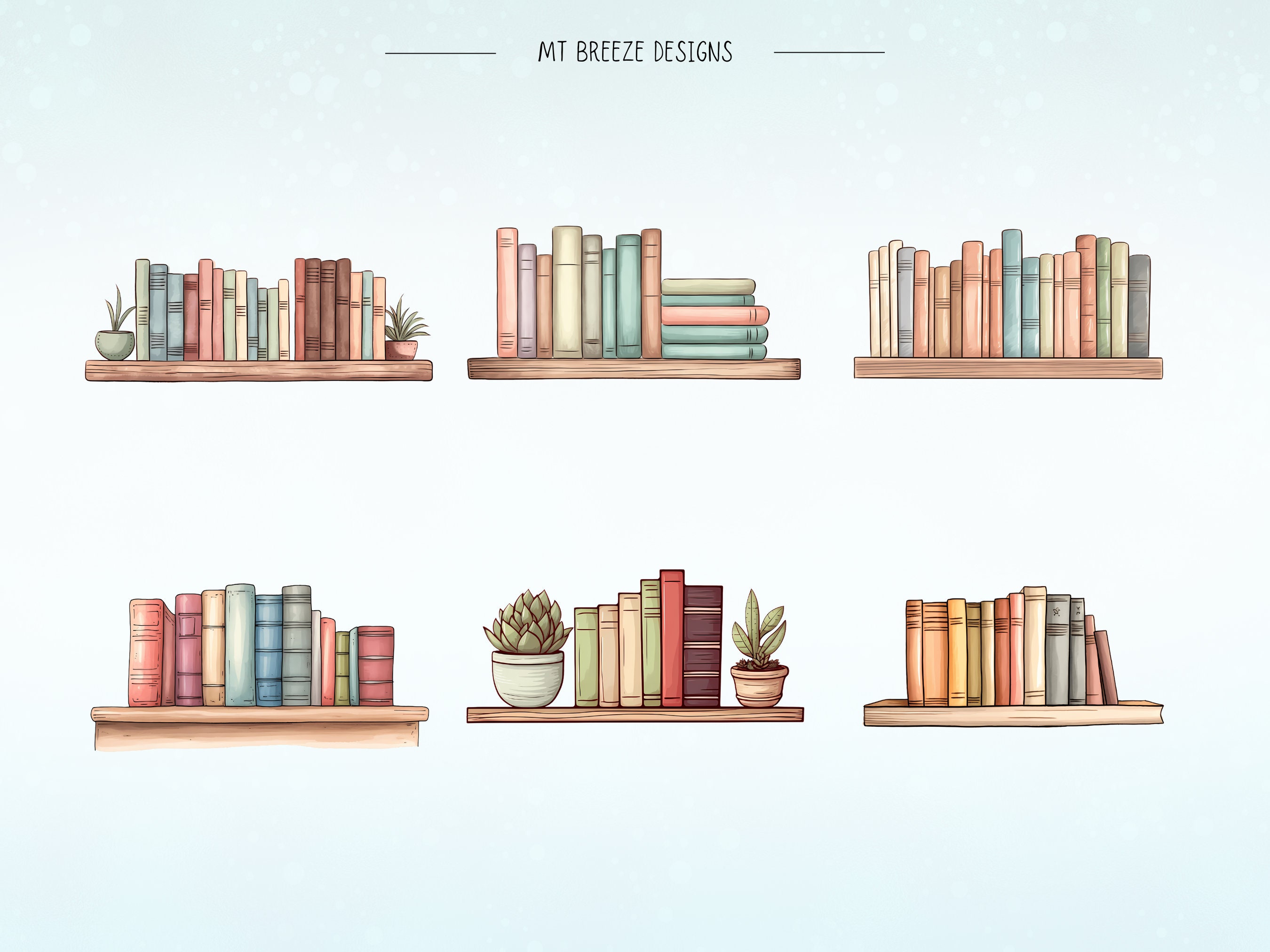 Books on Shelves Clipart Set 30 High Resolution Colored Pencil ...