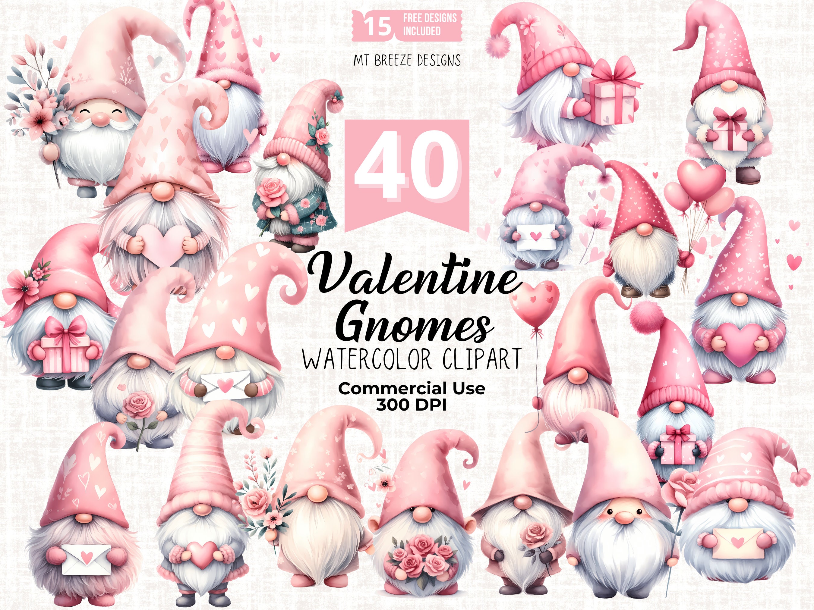 40 Valentine Gnomes Clipart Set High Resolution Pink Heart Gnome Clip ...