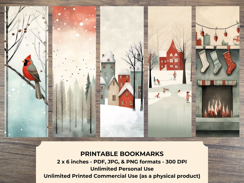 20 Whimsical Christmas PRINTABLE Bookmarks, High Resolution Digital ...