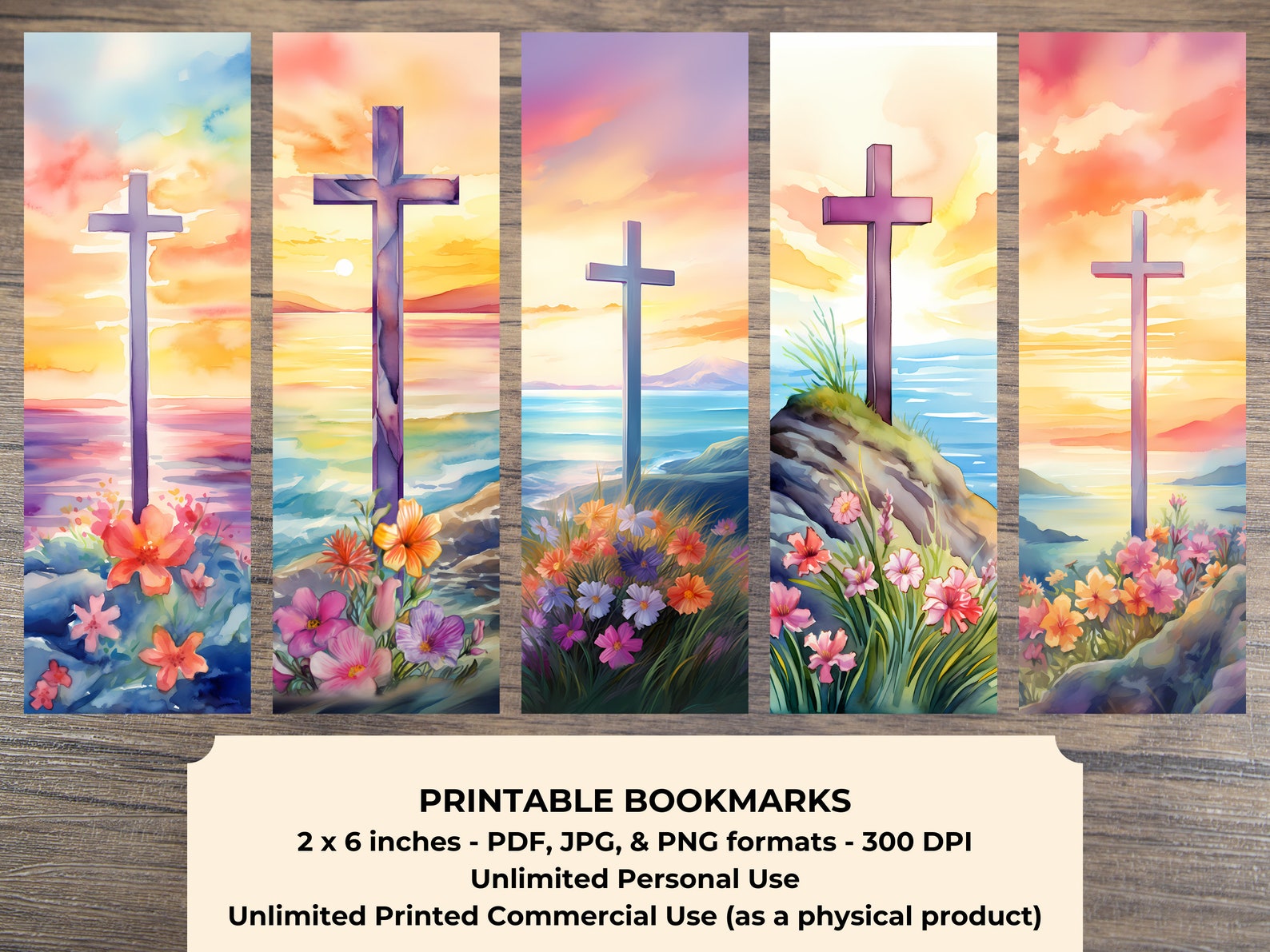 Ocean Sunset Cross PRINTABLE Bookmarks, Christian Easter Digital ...