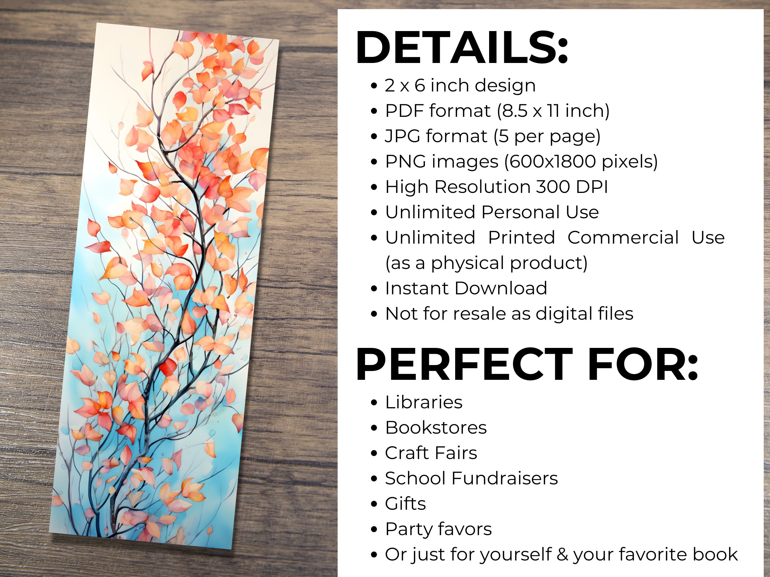 20 Fall Leaves PRINTABLE Bookmarks, High Resolution Digital Download ...