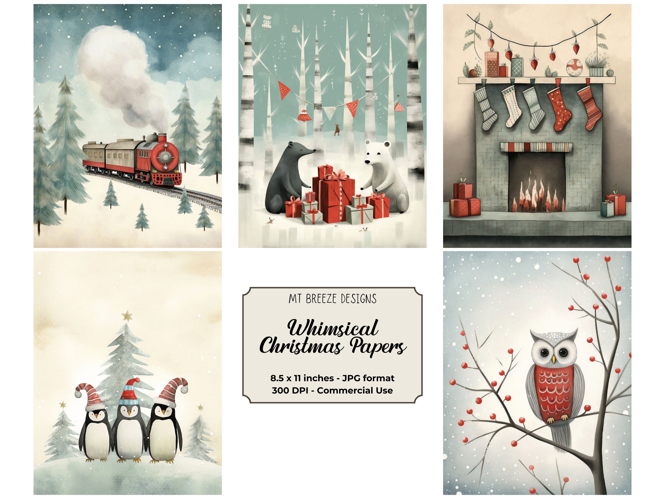 20 Whimsical Christmas Digital Paper Set, Xmas Holiday Background ...