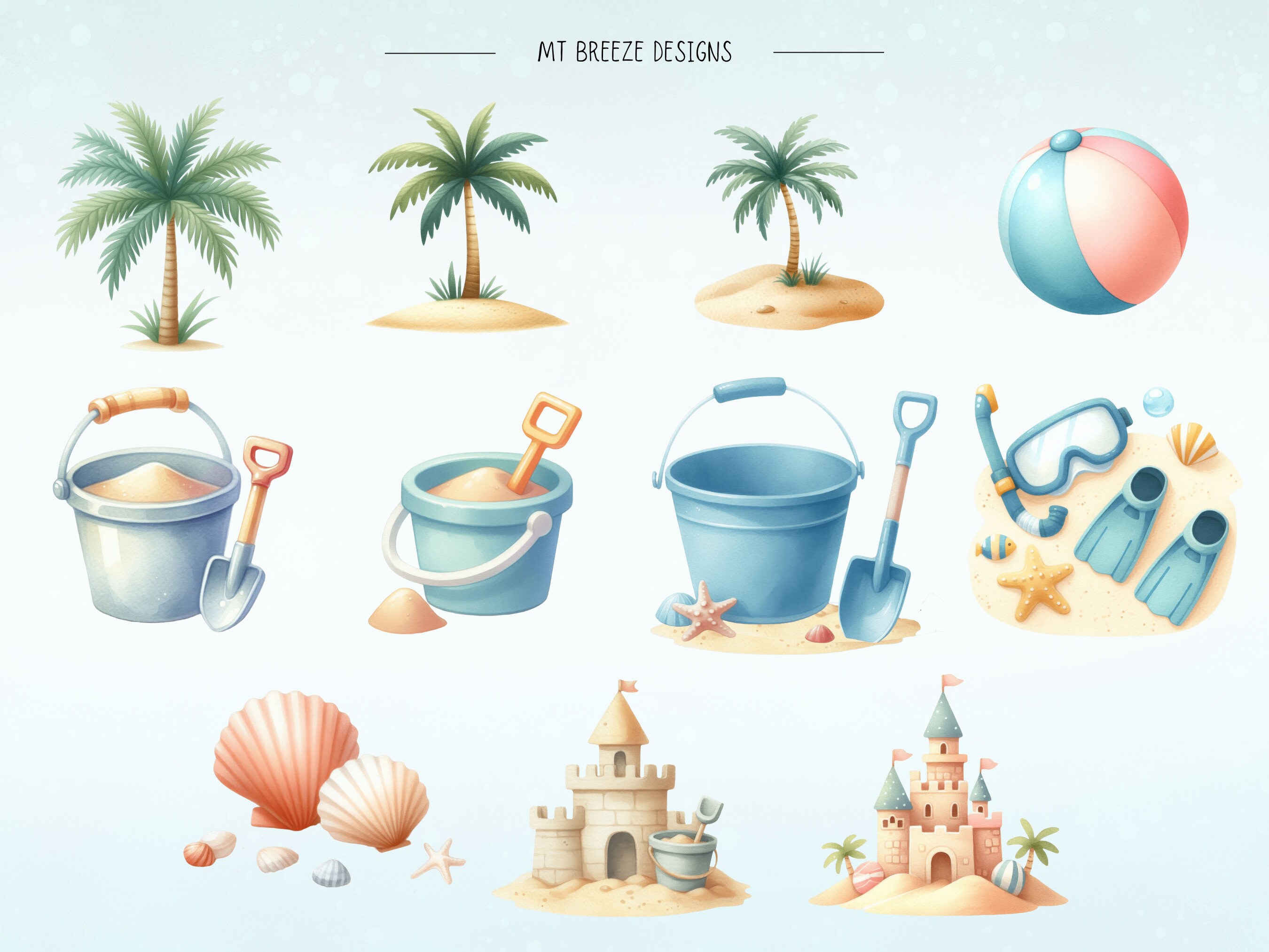45 Summer Clipart Set Cute Beach Vacation Holiday Clip Art PNG Files ...