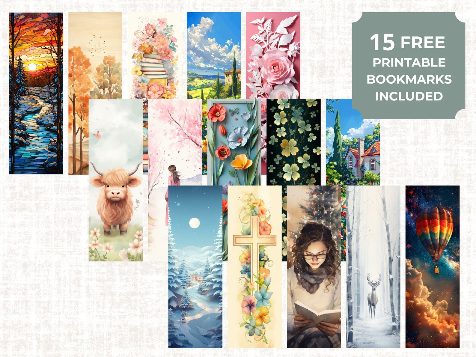 Boho Flowers PRINTABLE Bookmarks, Floral Folk Art JPG Bookmark Set, Png ...