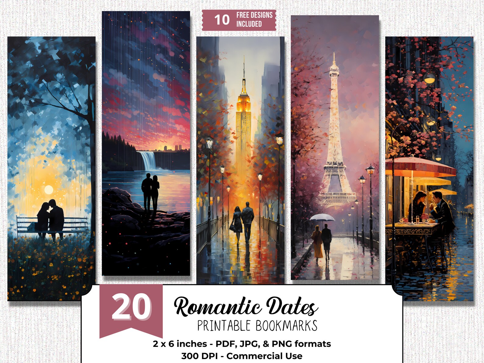 20 Romantic Dates PRINTABLE Bookmarks, High Resolution Digital Download ...