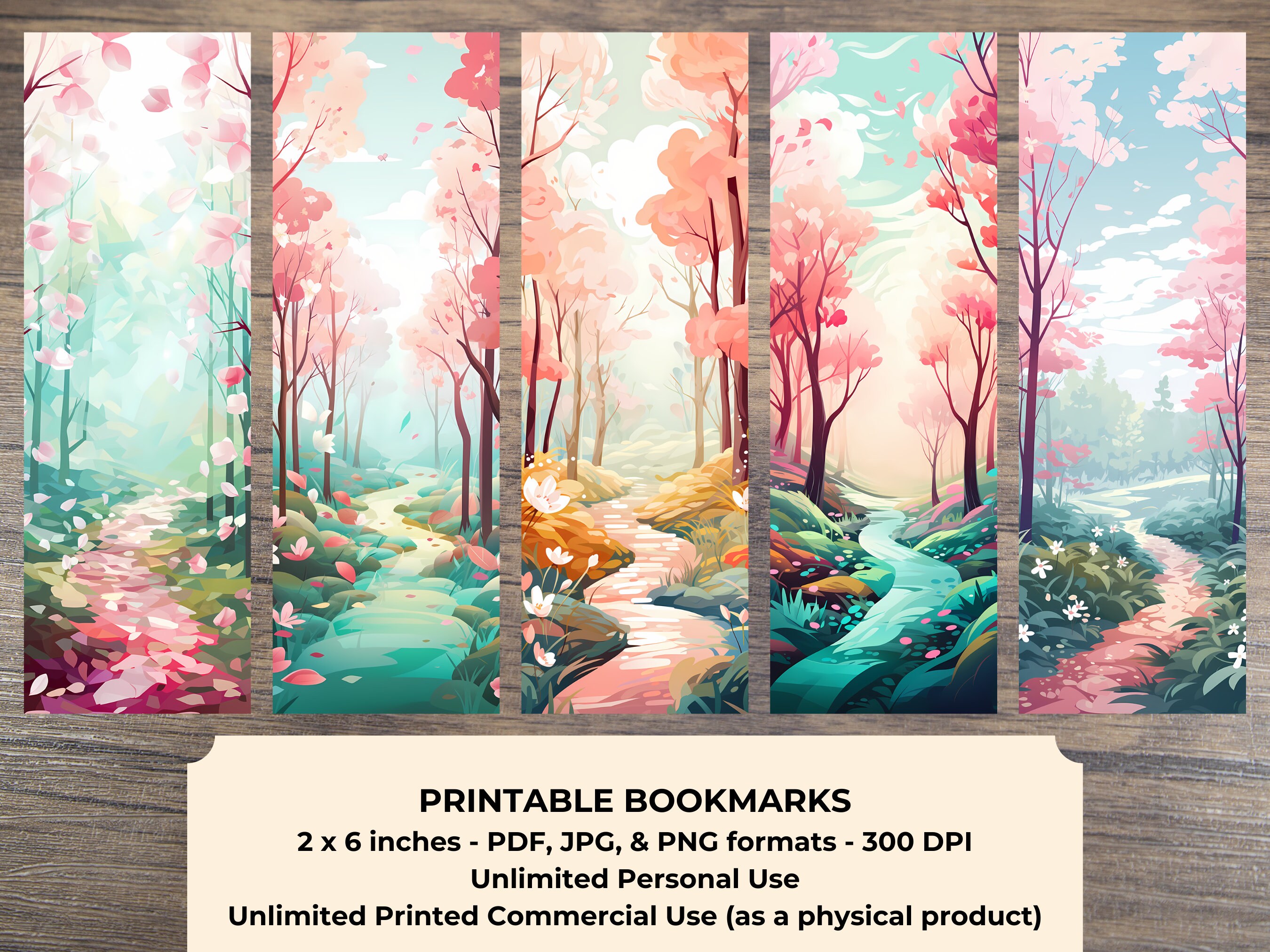 Spring Forest Path PRINTABLE Bookmarks, Spring Blossom Landscape ...