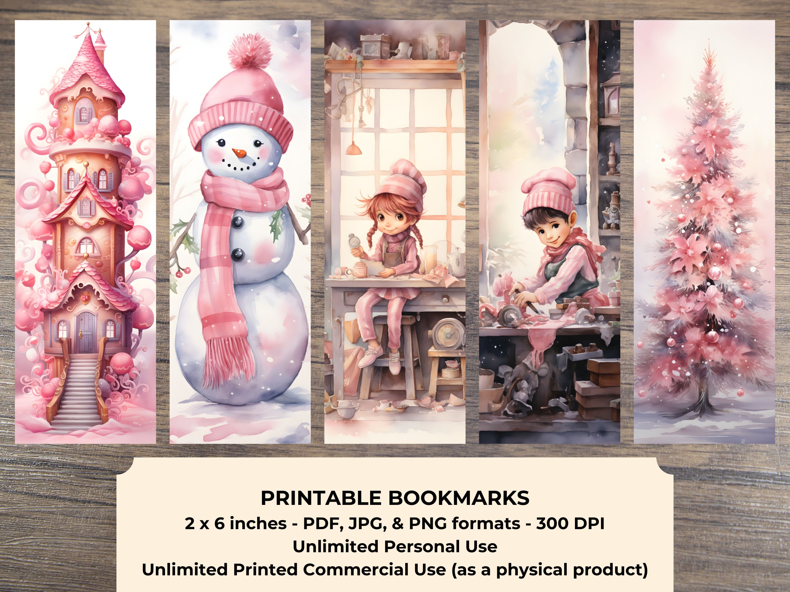 20 Pink Christmas PRINTABLE Bookmarks High Resolution Digital - Etsy