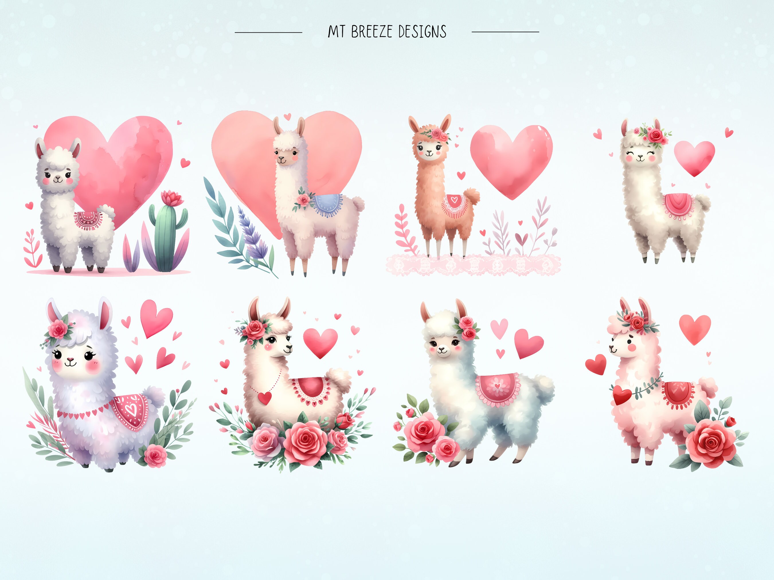 33 Valentine Llamas Clipart Set - Valentine Animal Hearts Clip Art PNG ...