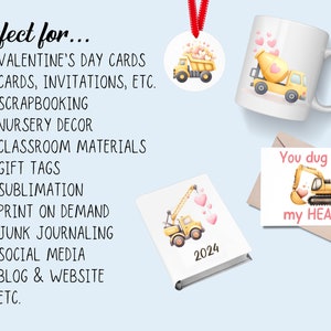 33 Construction Vehicle Valentine Clipart Set - Excavator & Dump Truck ...