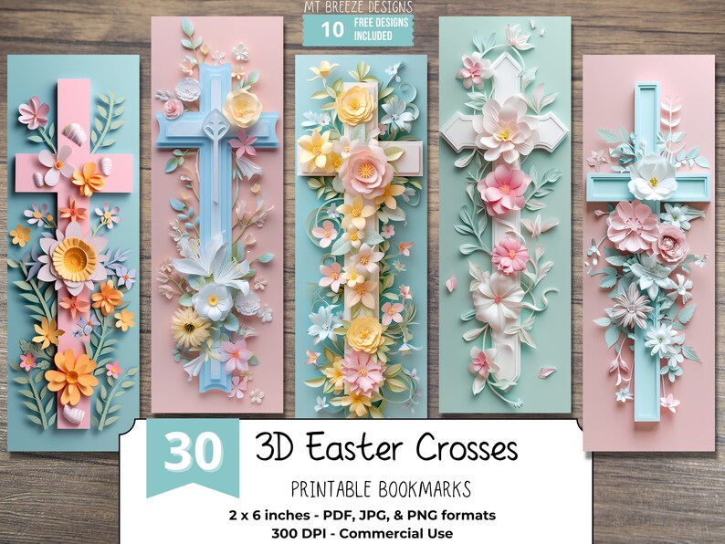 3D Easter Crosses PRINTABLE Bookmarks, Christian Crucifix High ...
