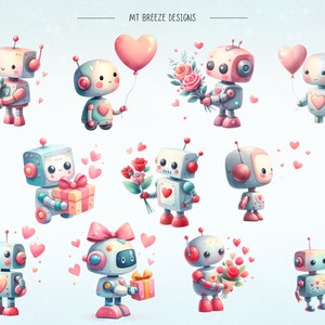 50 Valentine Robot Clipart Set - Robot Hearts and Love Clip Art PNG ...