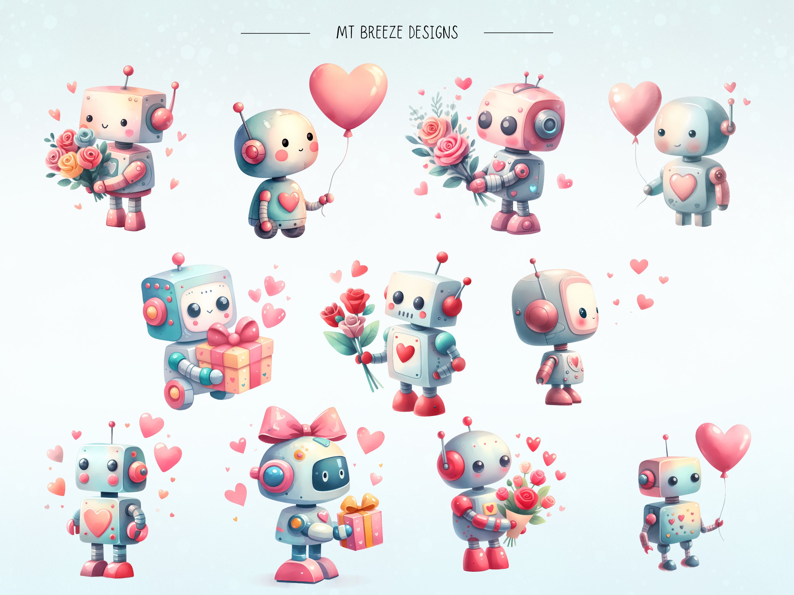 50 Valentine Robot Clipart Set - Robot Hearts and Love Clip Art PNG ...