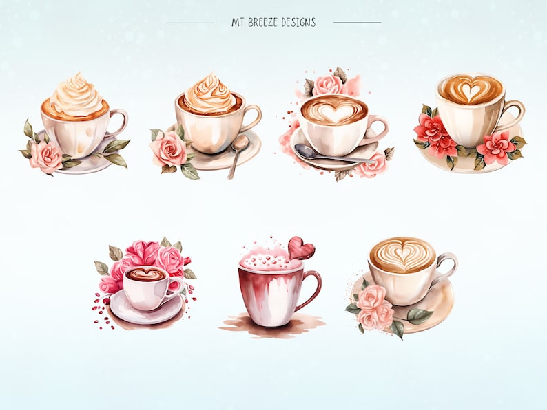 30 Valentine Coffee Clipart Set - Valentine Espresso, Mocha, & Latte ...