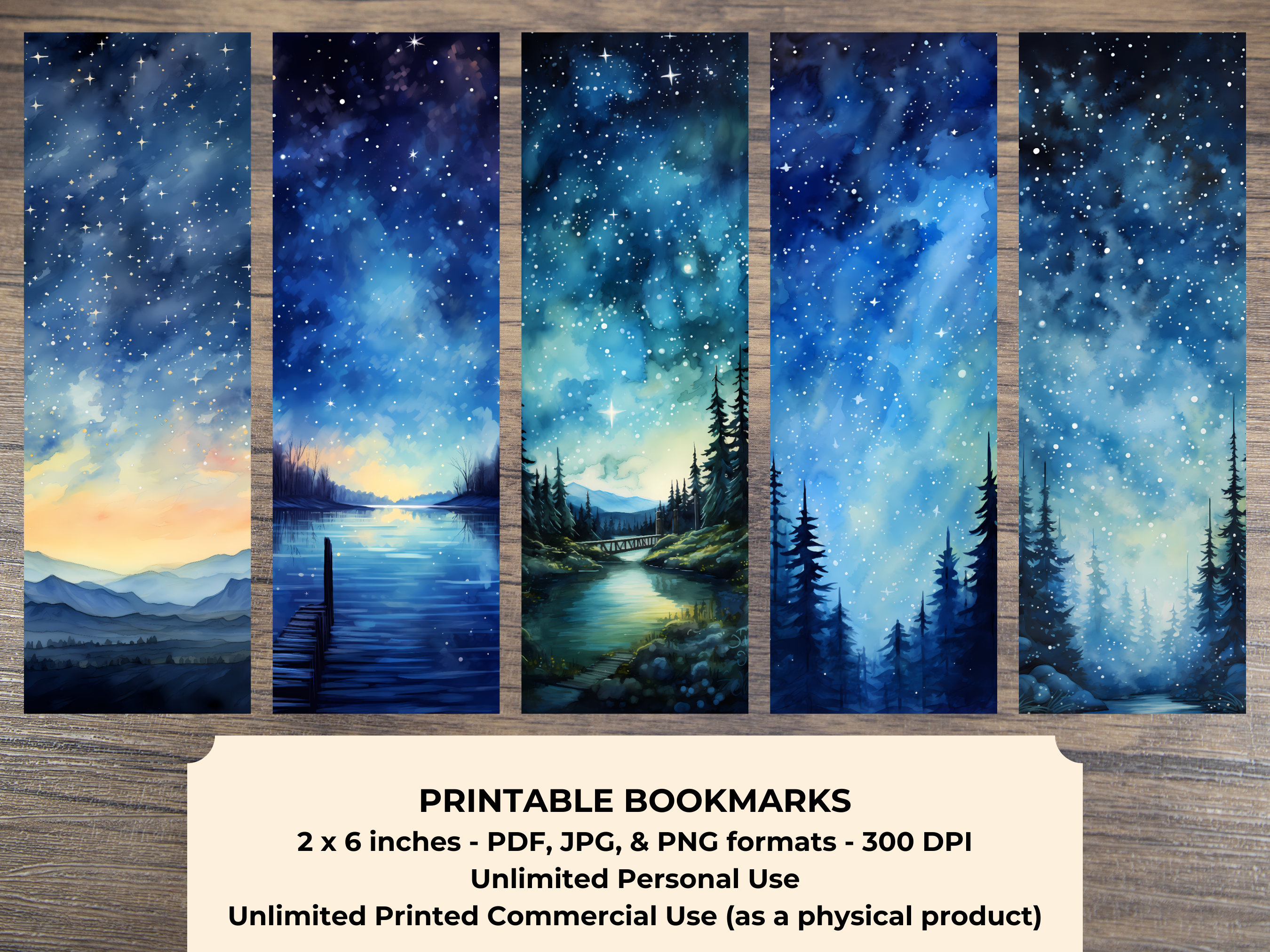 25 Starry Night Sky PRINTABLE Bookmarks, Digital Download Celestial ...