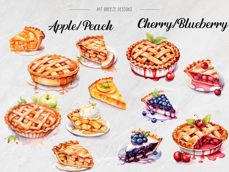 Fall Pies Watercolor Clipart Set, High Resolution Thanksgiving Pumpkin ...