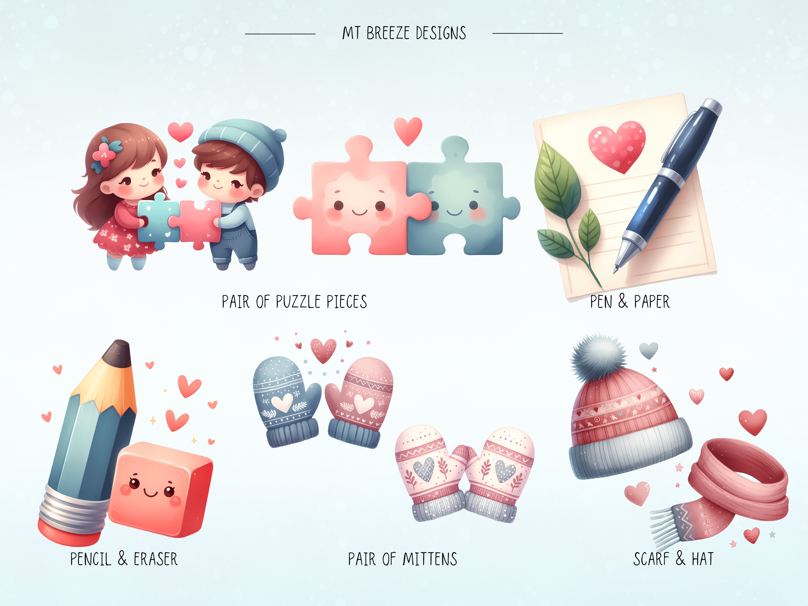Valentine Pairs Watercolor Clipart Set, Cute Valentine Clip Art PNG ...