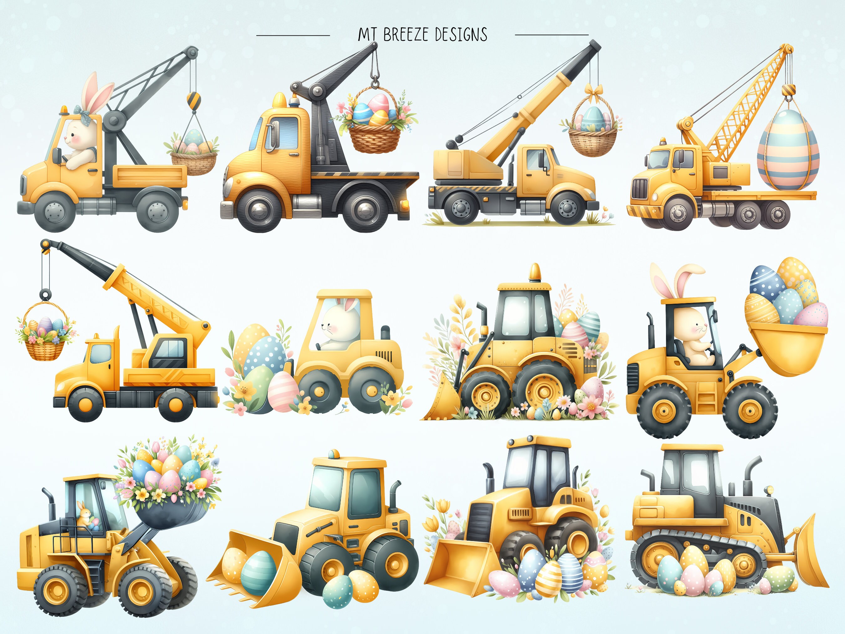 51 Easter Construction Vehicle Clipart Set - Spring Excavator, Bunny ...