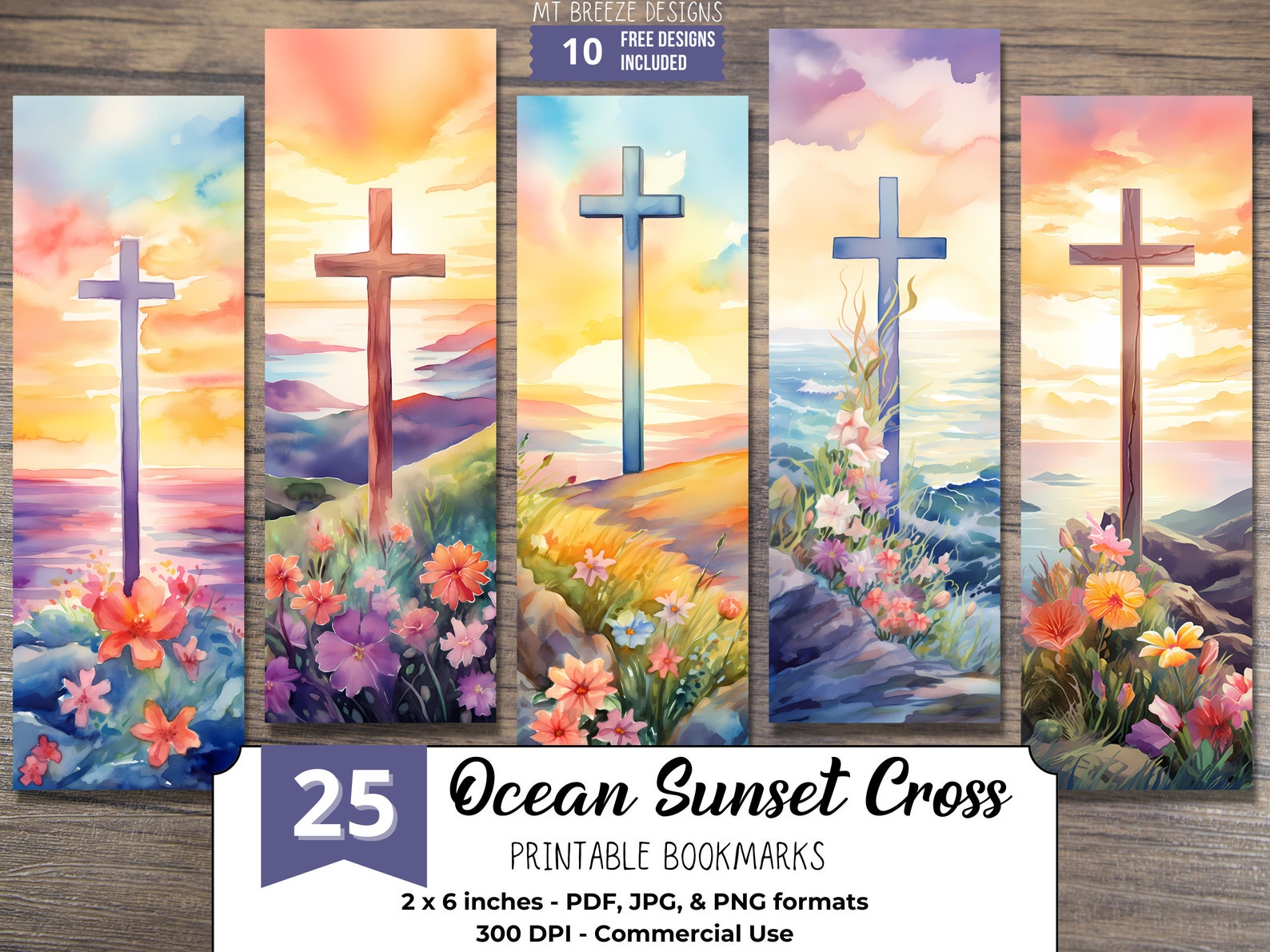 Ocean Sunset Cross PRINTABLE Bookmarks, Christian Easter Digital ...