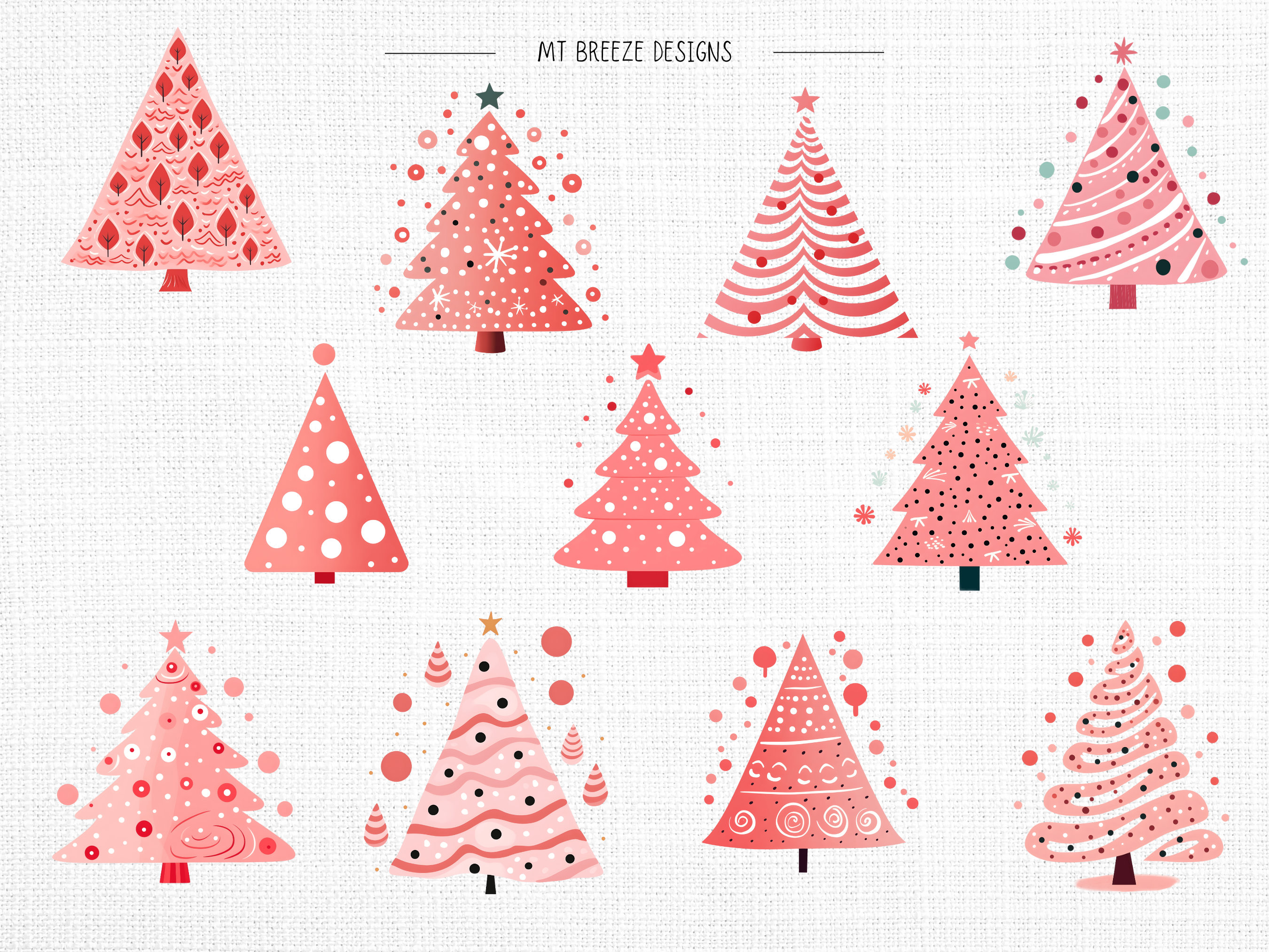 40 Whimsical Christmas Trees Clipart Set High Resolution Holiday Xmas ...
