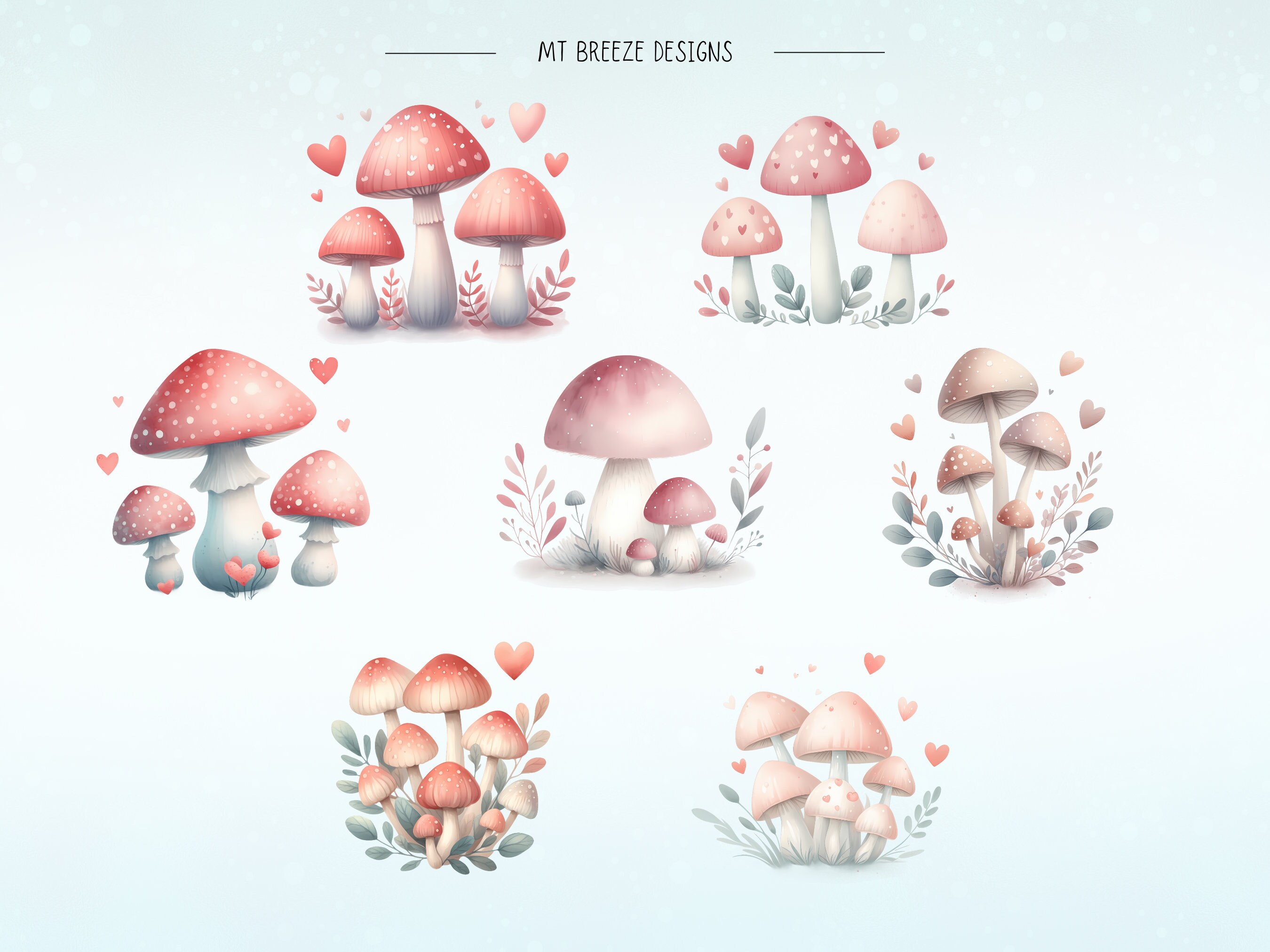 30 Mushroom Love Watercolor Clipart Set, Cute Mushroom Clip Art PNG ...