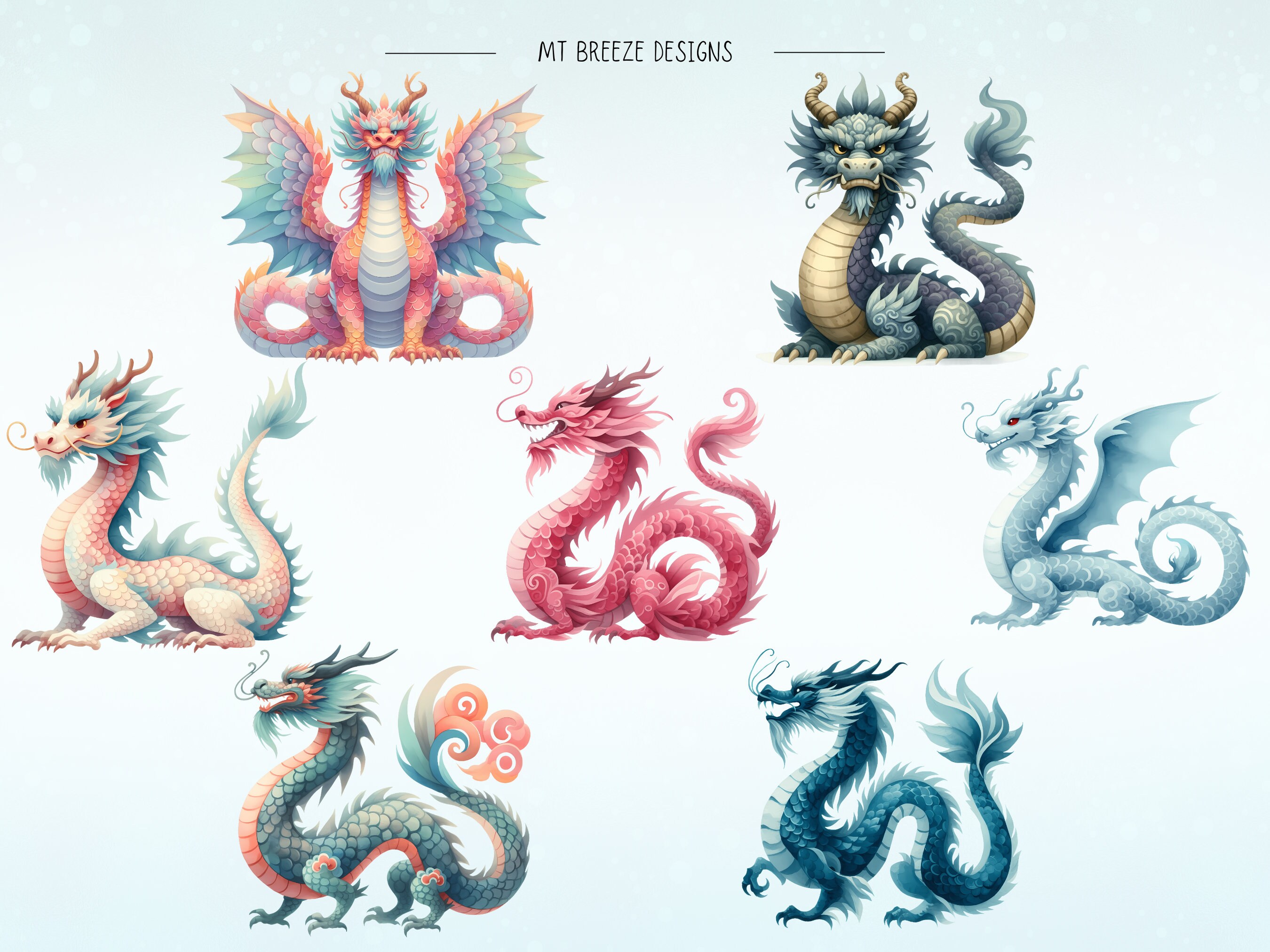 30 Year of the Dragon Clipart Set High Resolution Dragon Lunar New Year ...