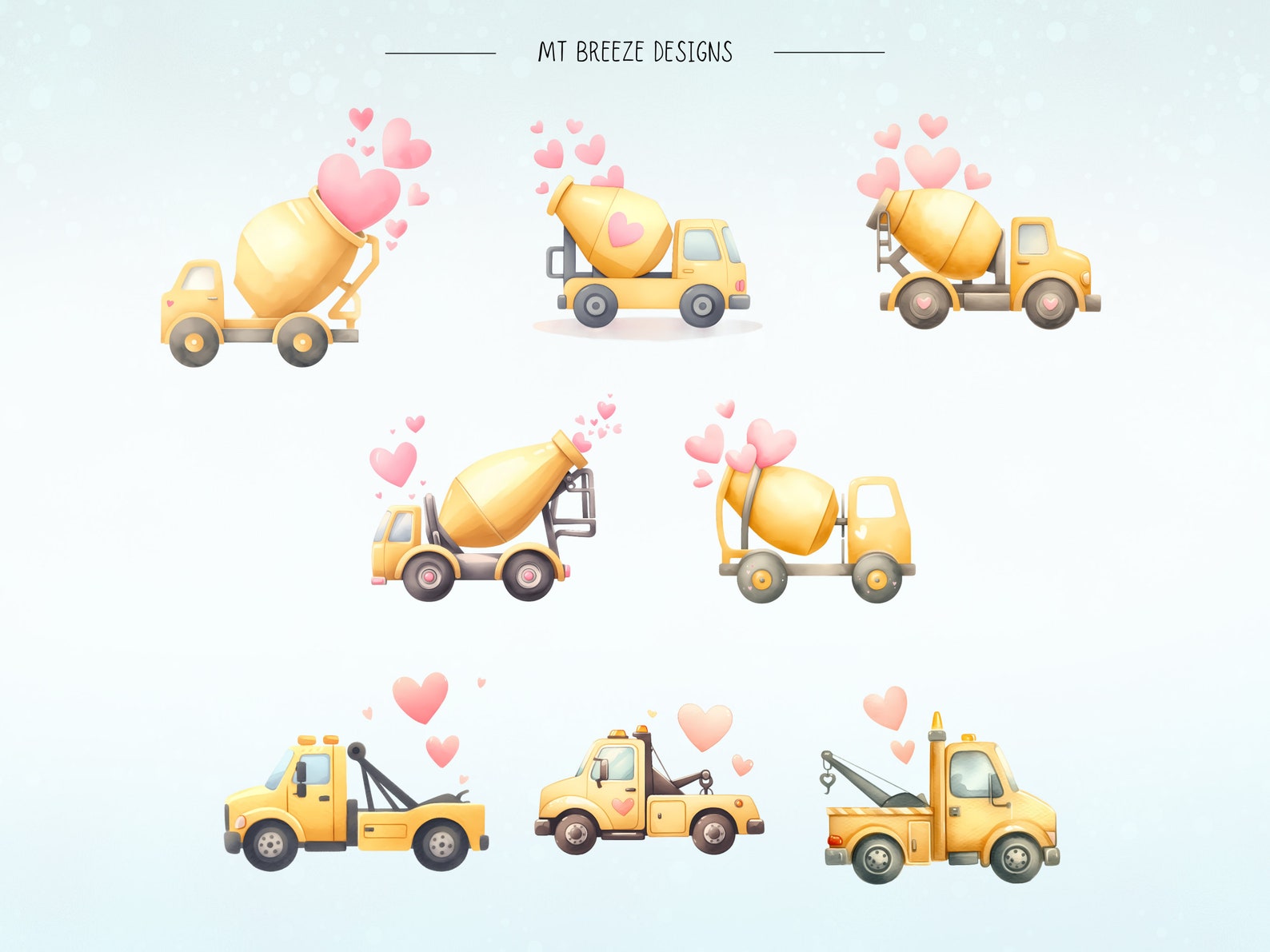 33 Construction Vehicle Valentine Clipart Set - Excavator & Dump Truck ...