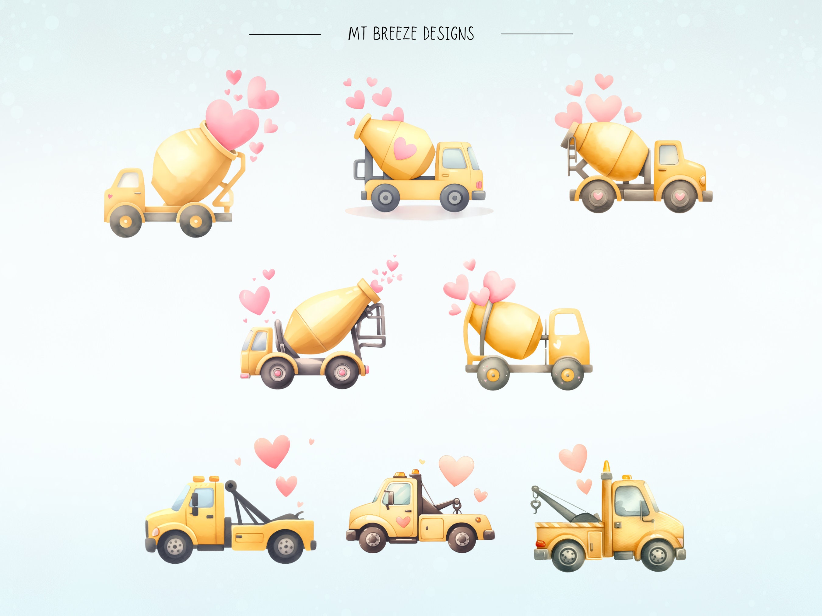 33 Construction Vehicle Valentine Clipart Set - Excavator & Dump Truck ...