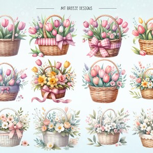 35 Spring Flower Basket Clipart Set - Floral Watercolor Clip Art PNG ...