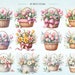35 Spring Flower Basket Clipart Set - Floral Watercolor Clip Art PNG ...