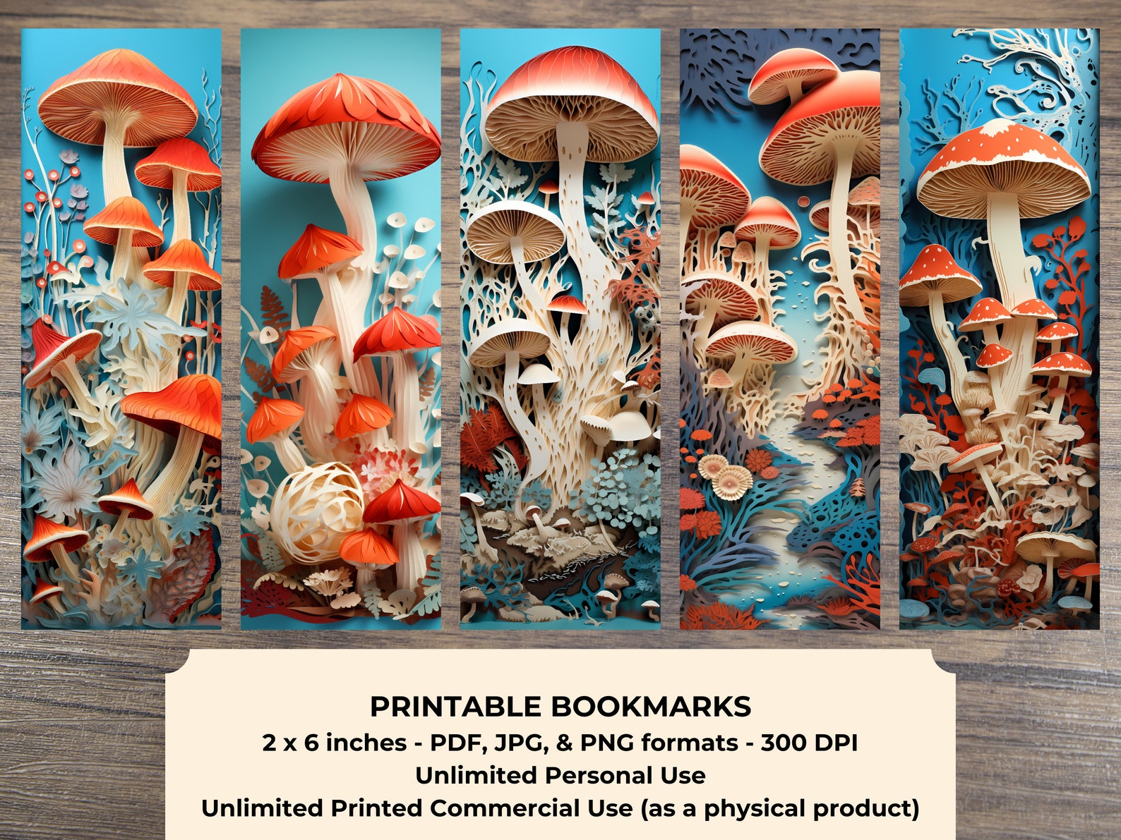 3D Mushroom PRINTABLE Bookmarks, High Resolution Digital Download Paper ...