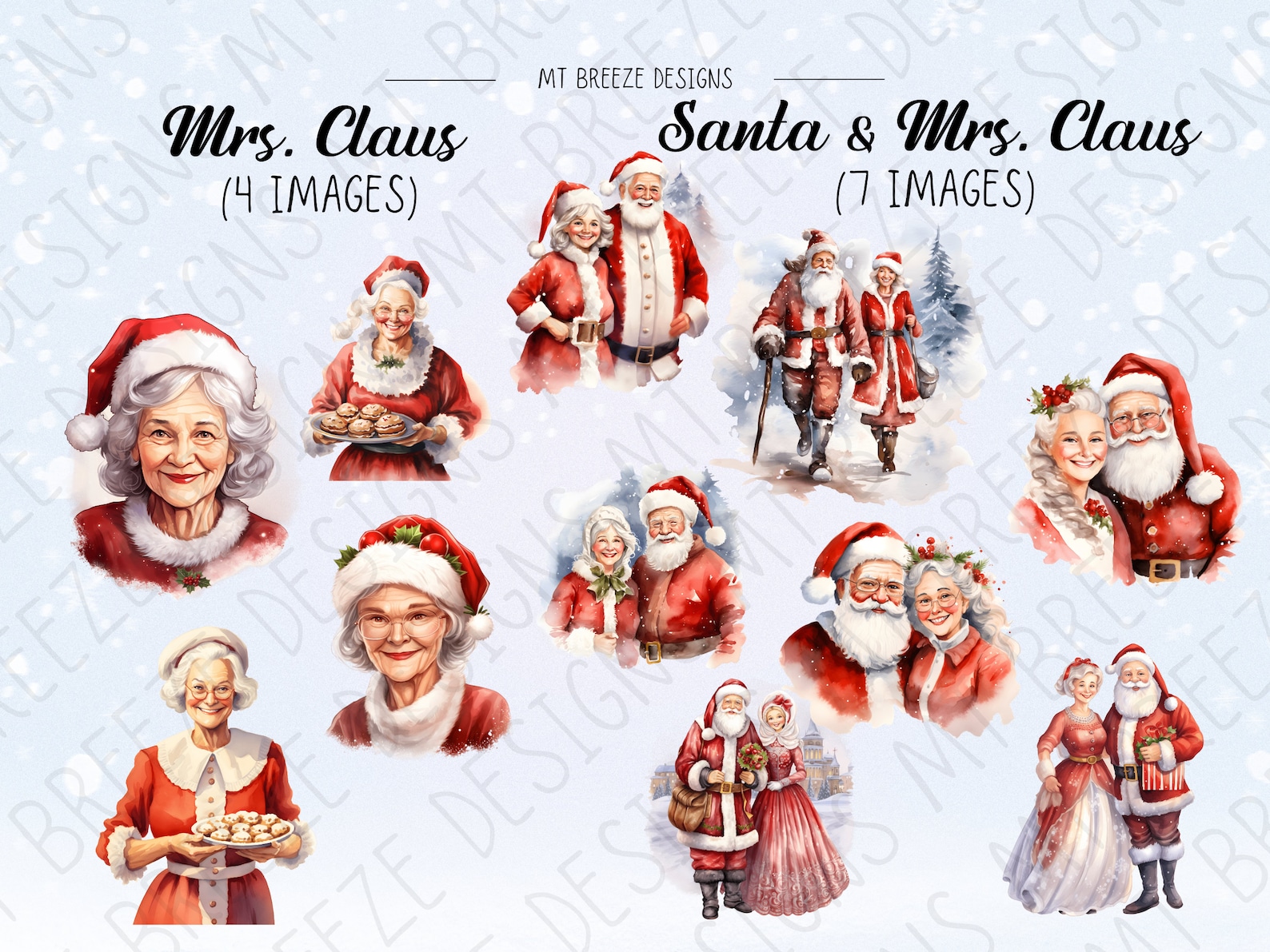 20 Santa and Mrs. Claus Watercolor Clipart Set - High Resolution ...