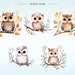 25 Cute Owls Watercolor Clipart Set, High Resolution Leaves and Owl ...