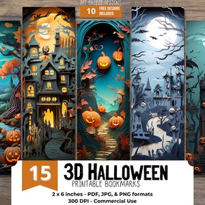 3D Halloween PRINTABLE Bookmarks, High Resolution Digital Download ...