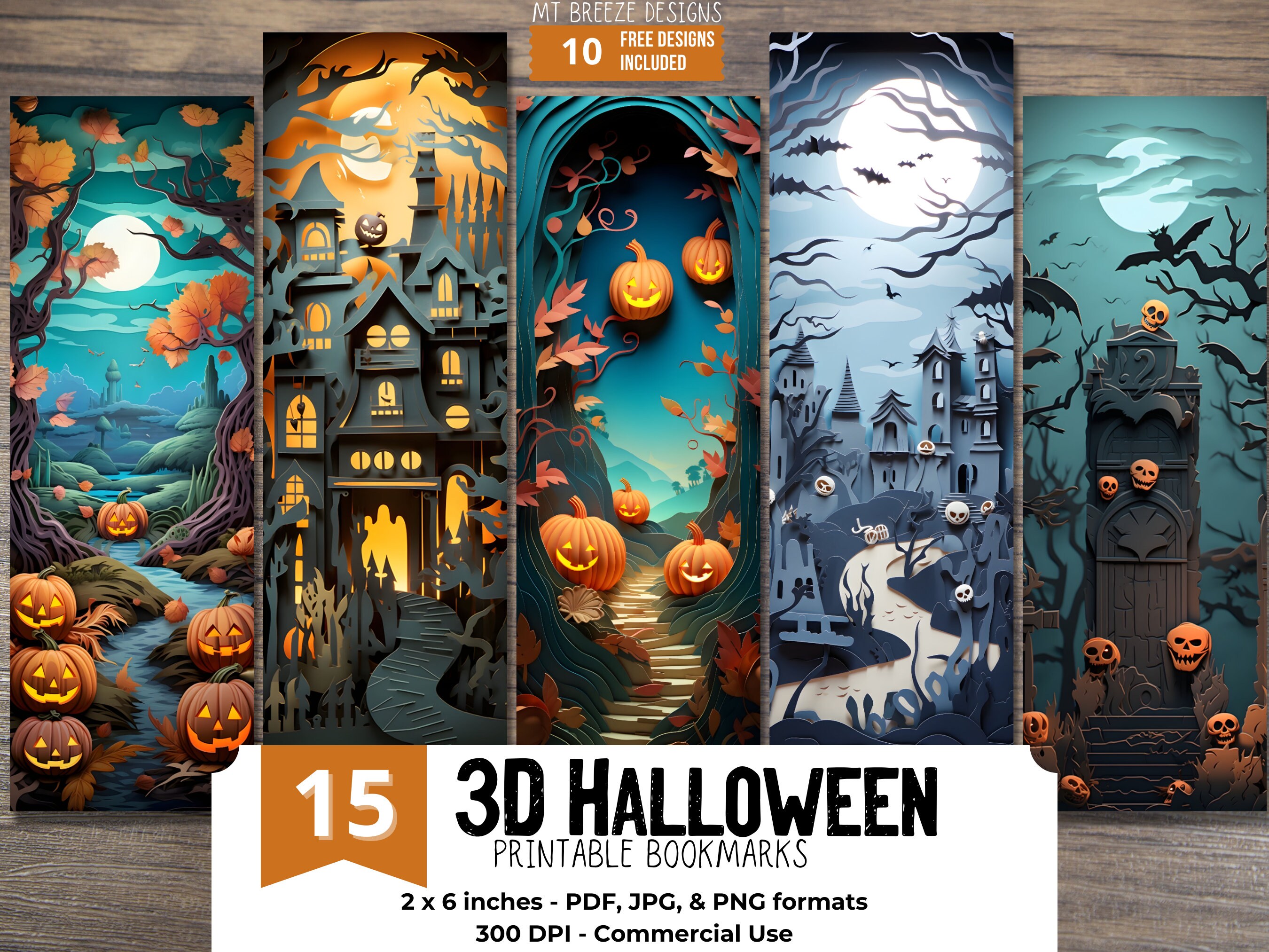 3D Halloween PRINTABLE Bookmarks, High Resolution Digital Download ...