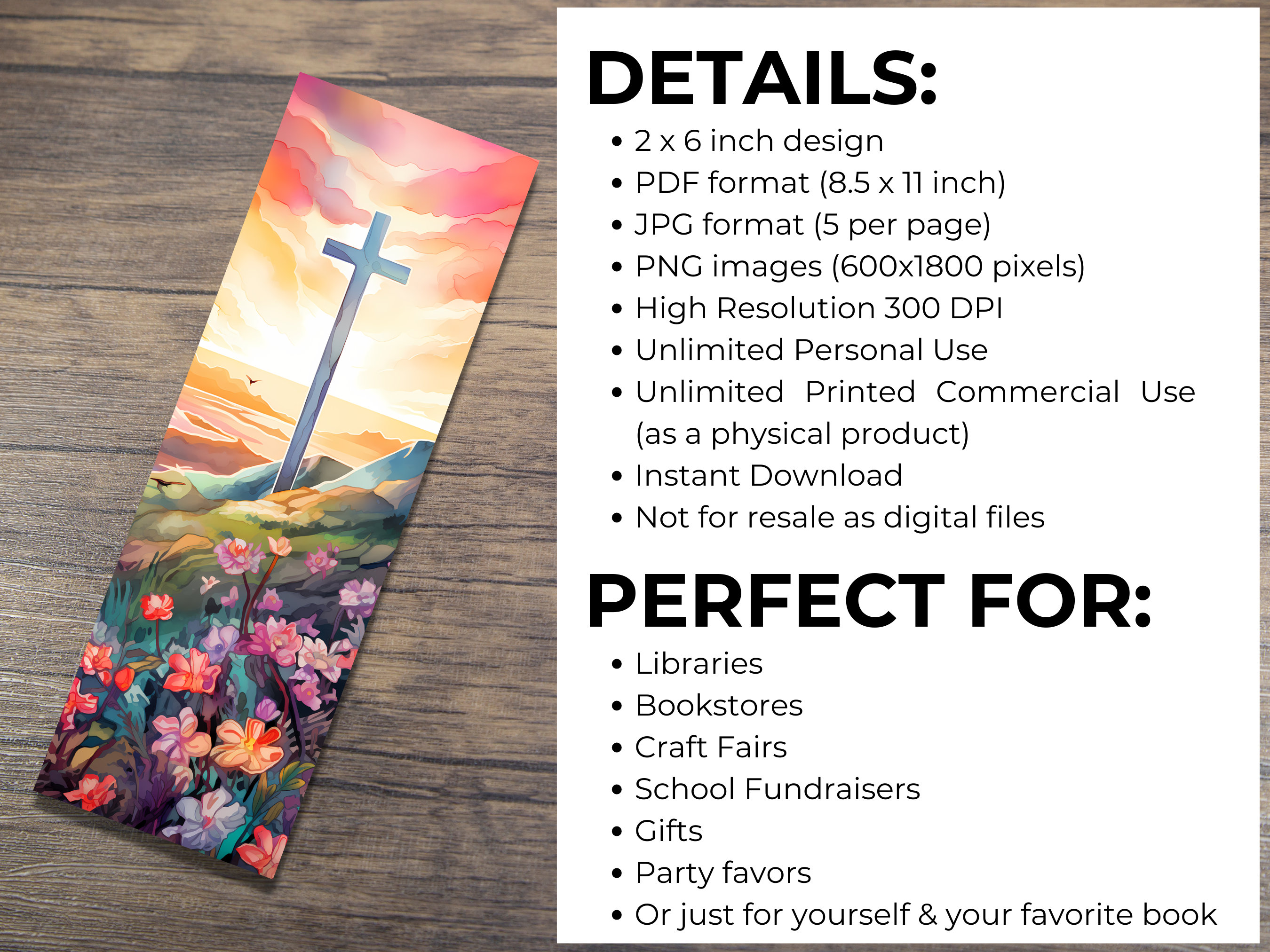 Ocean Sunset Cross PRINTABLE Bookmarks, Christian Easter Digital ...