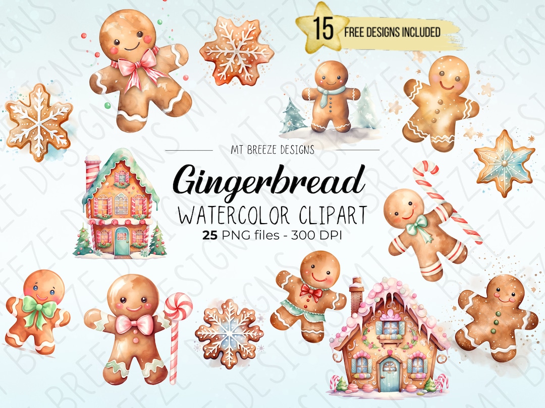 25 Gingerbread Cookie Watercolor Clipart Set - High Resolution Xmas ...