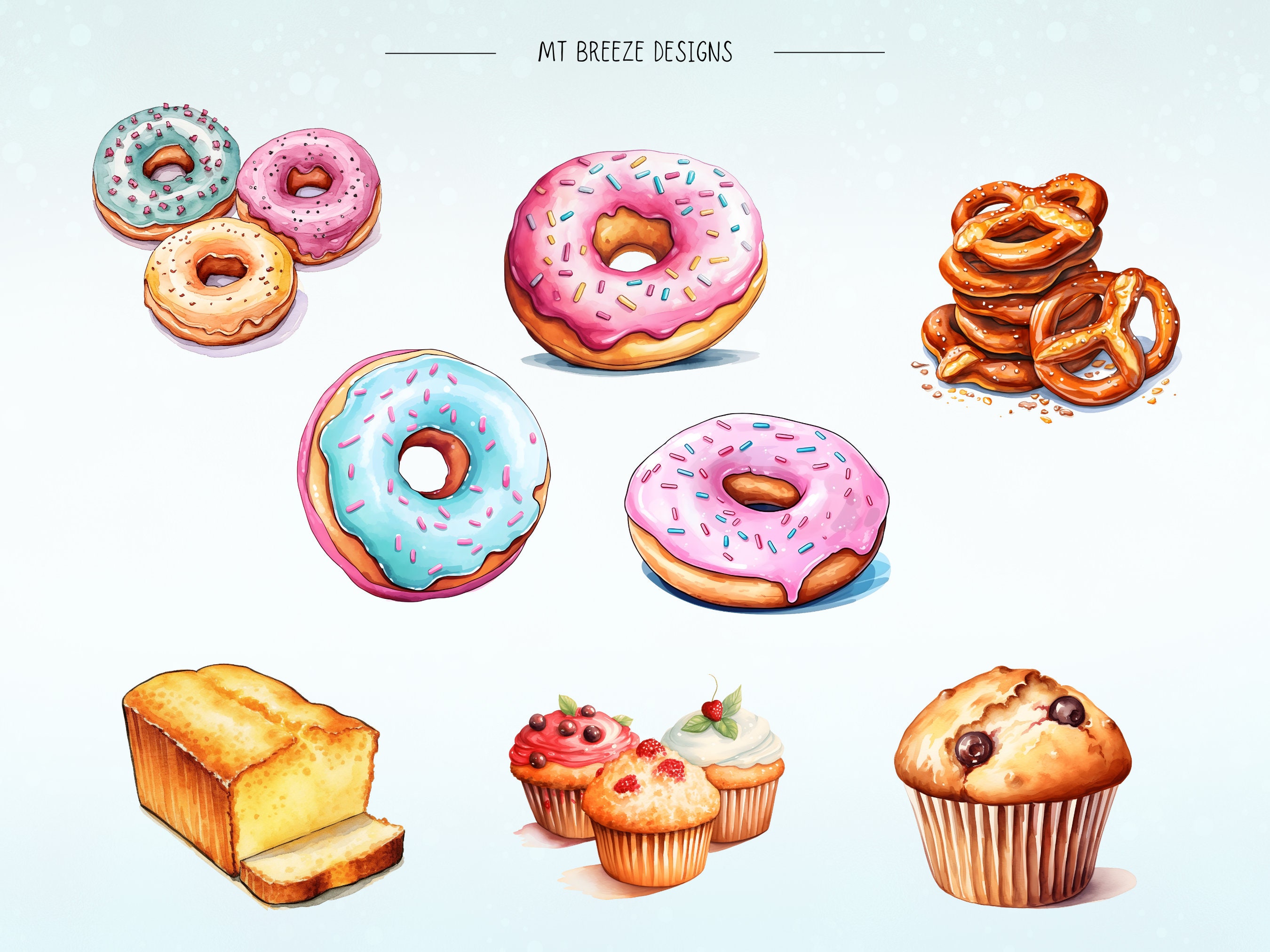 Pastries Watercolor Clipart Set 38 High Resolution Cake & Dessert ...