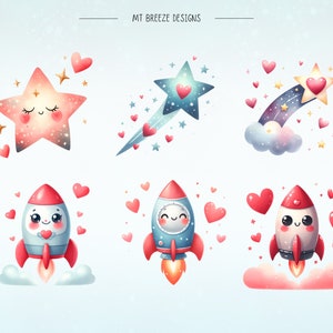 26 Space Valentine Watercolor Clipart Set, Astronaut and Planet Clip ...