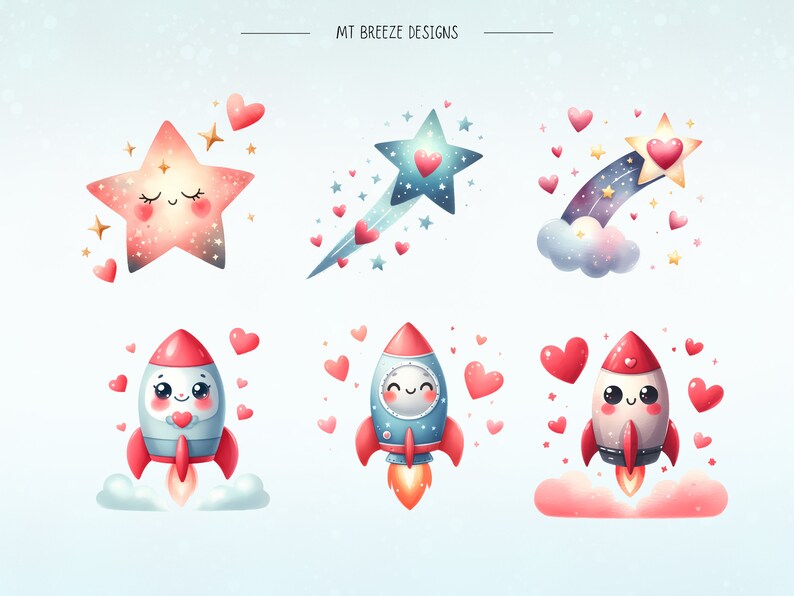 26 Space Valentine Watercolor Clipart Set, Astronaut and Planet Clip ...