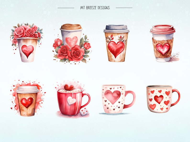 30 Valentine Coffee Clipart Set - Valentine Espresso, Mocha, & Latte ...