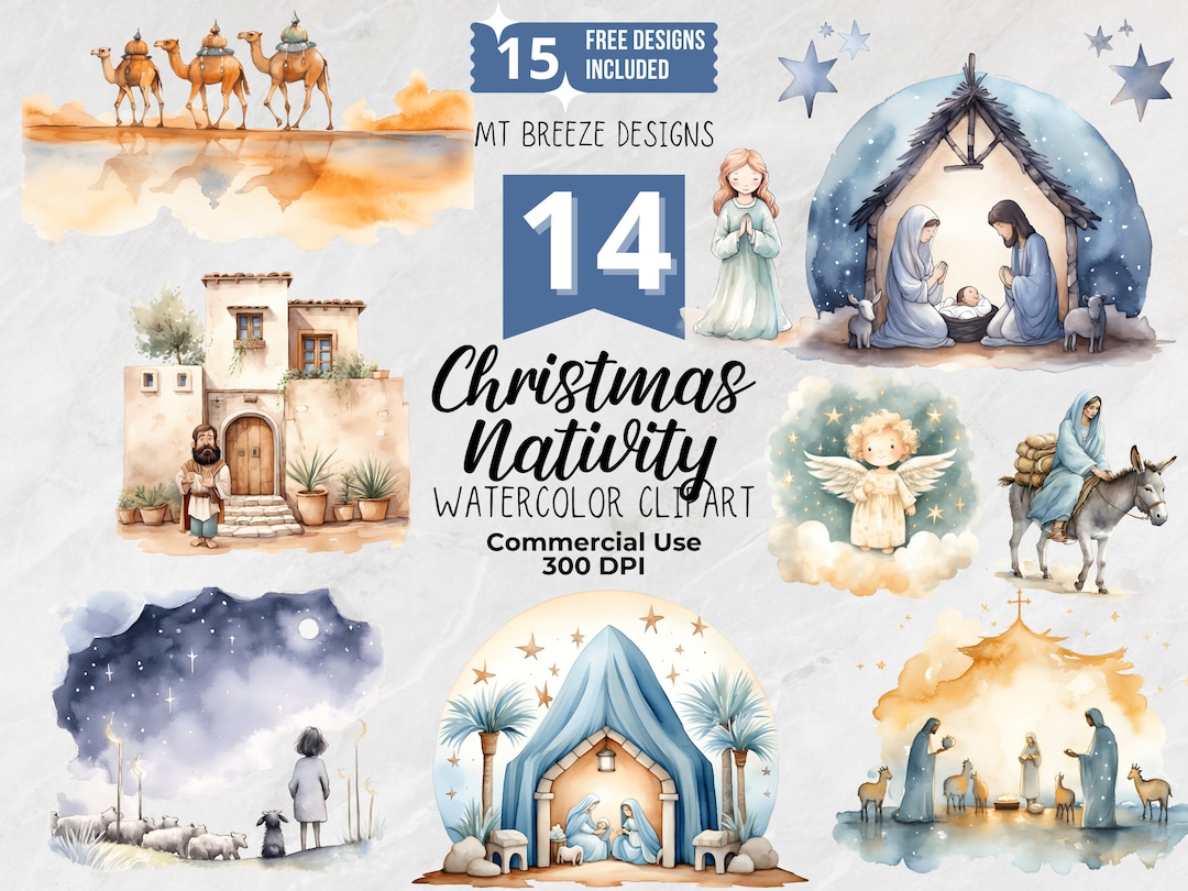 14 Nativity Watercolor Clipart Set - High Resolution Christmas Bible ...
