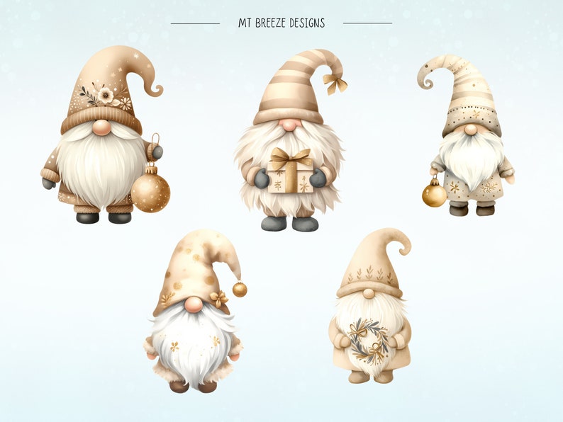 21 Gold Christmas Gnomes Clipart Set - High Resolution Gold Xmas Gnome ...