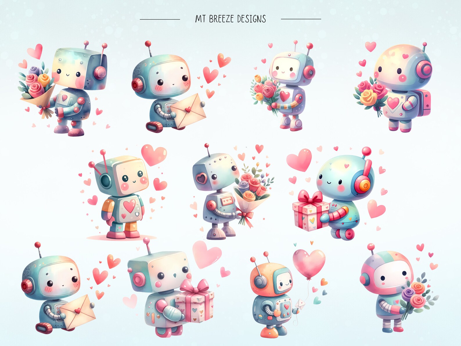 50 Valentine Robot Clipart Set - Robot Hearts and Love Clip Art PNG ...